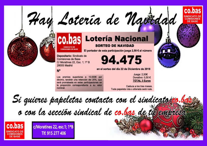 Lotería de Navidad 2018 de co.bas Madrid. Y si toca... - co.bas